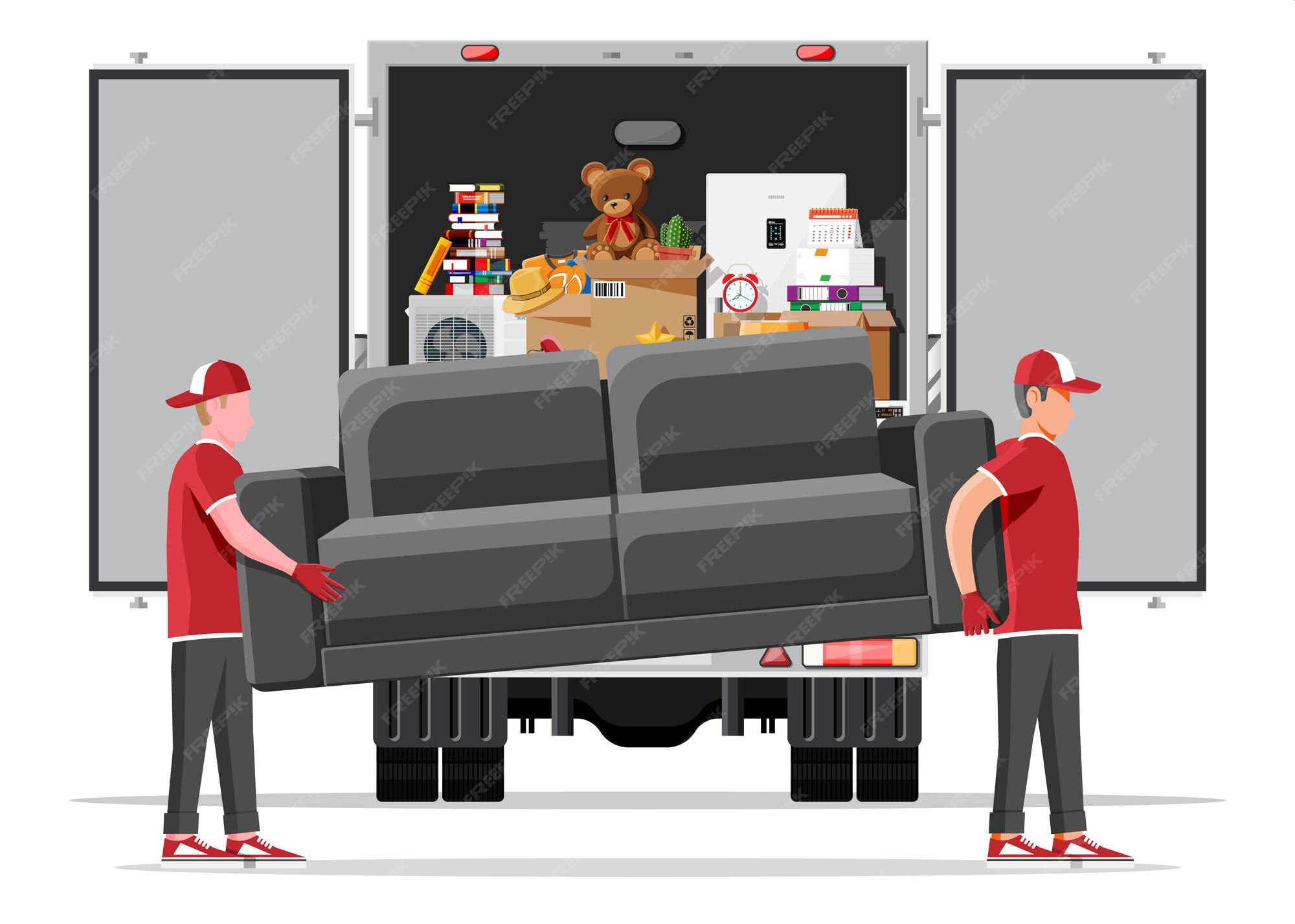 Camión de reparto lleno de cosas caseras dentro | Vector Premium Camión de reparto lleno de cosas caseras dentro | Vector Premium