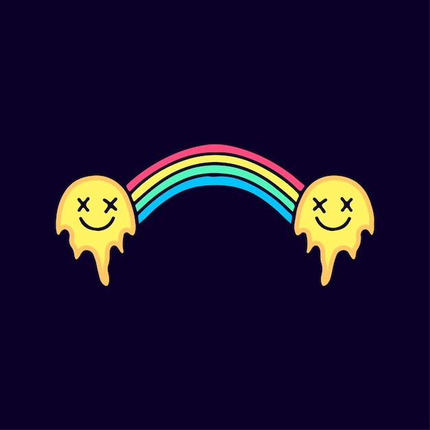 Cara de emoji derretida con dibujos animados de arco iris, ilustración ... Cara de emoji derretida con dibujos animados de arco iris, ilustración ...