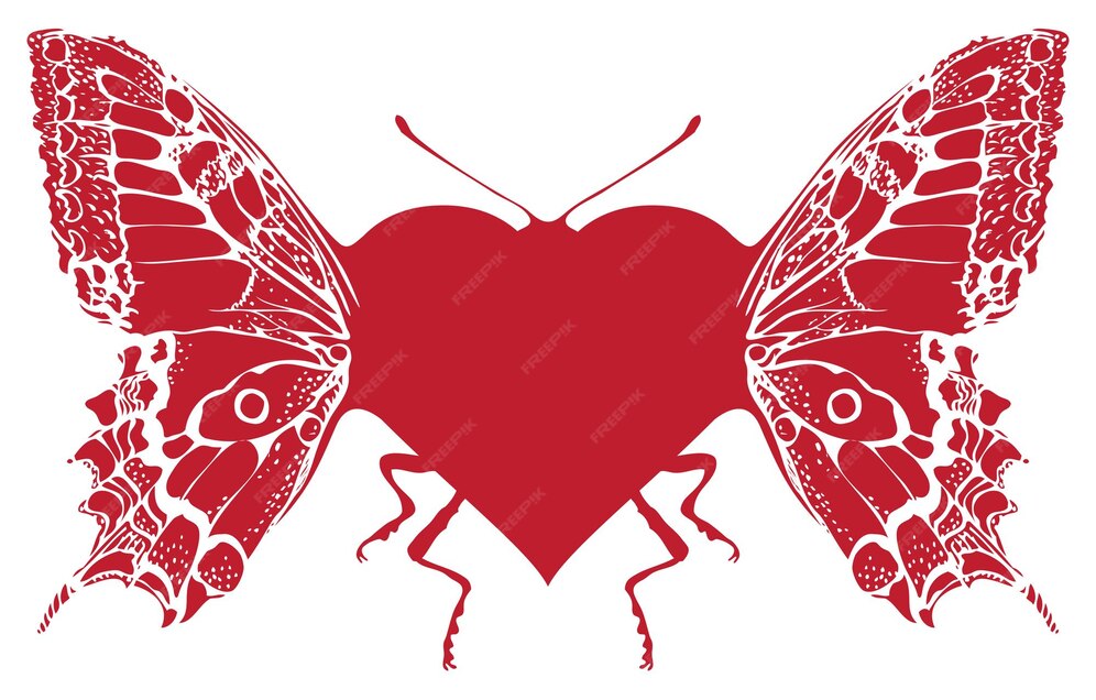 Cartel De Amor Con Corazón Y Alas De Mariposa Vector Premium