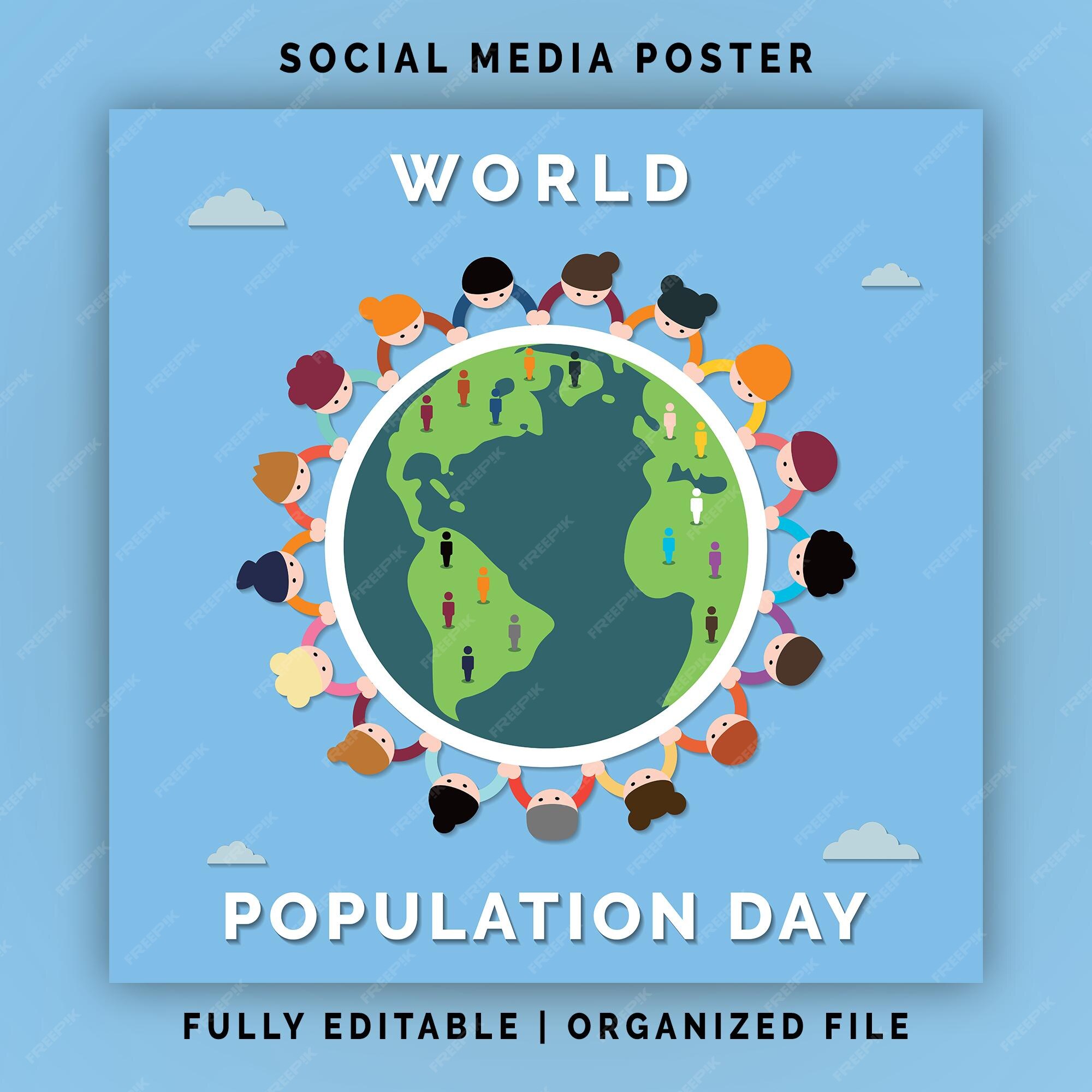 Cartel De Redes Sociales Del Día De La Población Con Personas De Todo