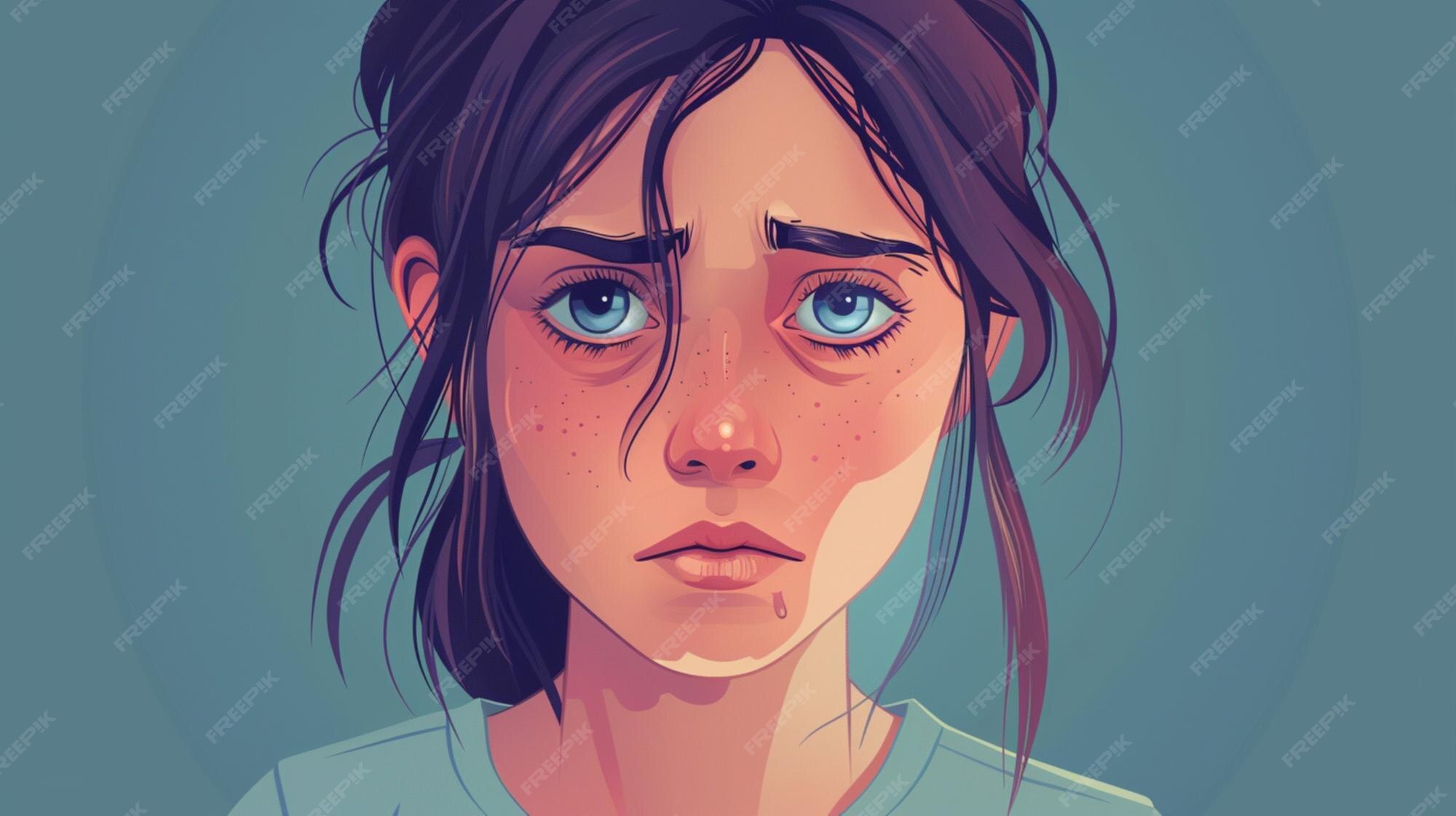 Una Chica Con Una Cara Triste Vector Premium