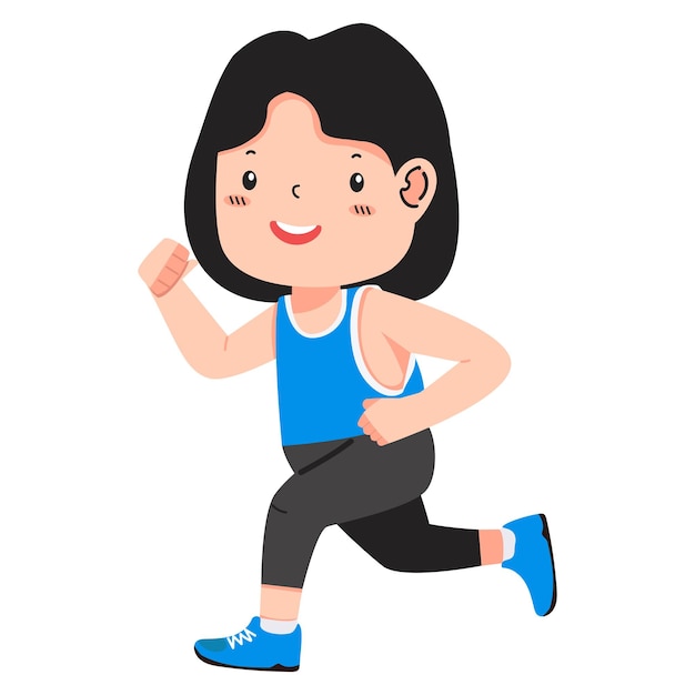 Chica Feliz Trotando Una Carrera De Maratón Vector Premium