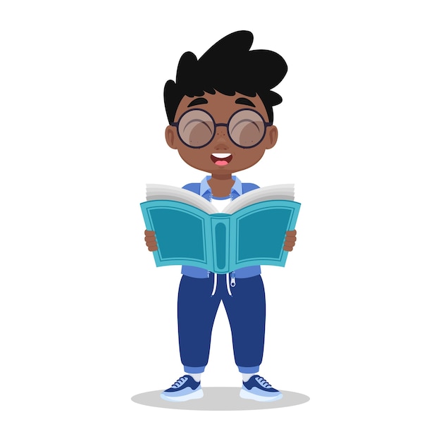Chico lindo leyendo un libro con placer | Vector Premium Chico lindo leyendo un libro con placer | Vector Premium