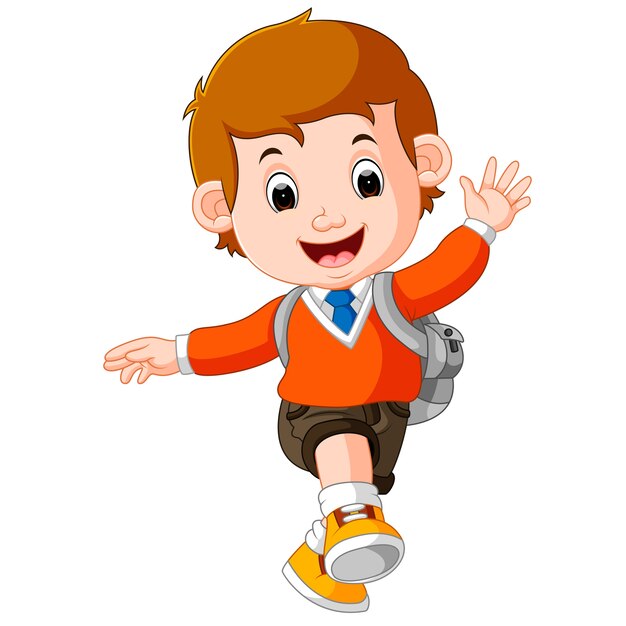 Chico Lindo Ir A La Escuela De Dibujos Animados Vector Premium