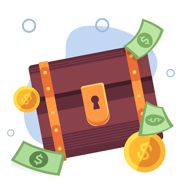 Cofre Del Tesoro Con Monedas De Oro Y Dinero Vector Ilustración Vector Premium