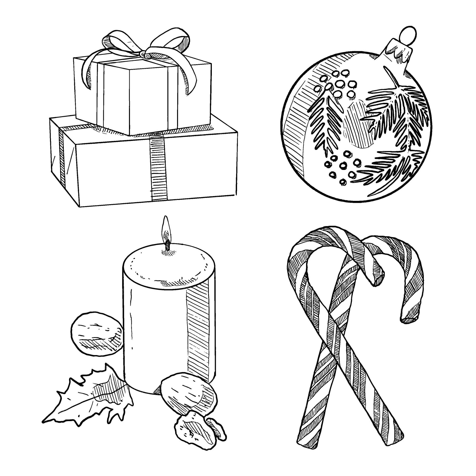 Conjunto de boceto y conjunto de colección de navidad de elementos ... Conjunto de boceto y conjunto de colección de navidad de elementos ...