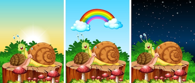Conjunto de caracoles que viven en las escenas del jardín en diferentes ... Conjunto de caracoles que viven en las escenas del jardín en diferentes ...