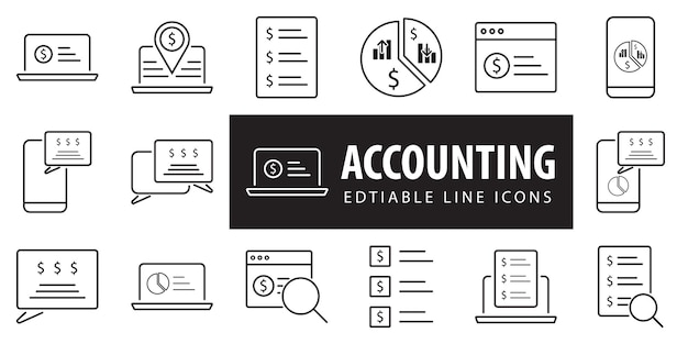 Conjunto de contabilidad de iconos web en estilo de línea iconos de ... Conjunto de contabilidad de iconos web en estilo de línea iconos de ...