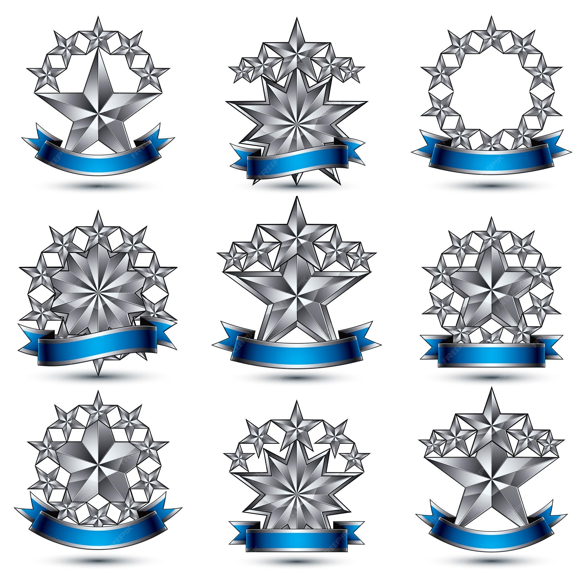 Conjunto De Iconos Brillantes 3d Heráldicos Plateados Mejor Para Su