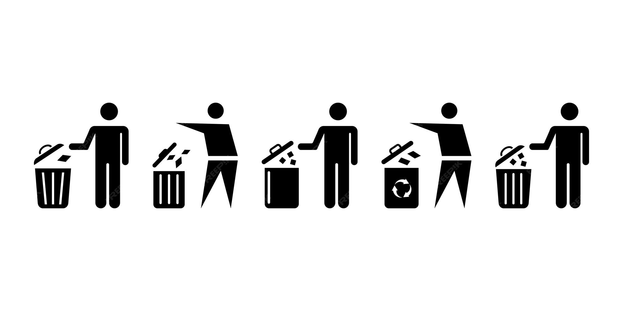 Conjunto de iconos de vector de basura y hombre tirar basura hombre ... Conjunto de iconos de vector de basura y hombre tirar basura hombre ...