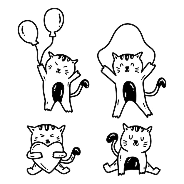 Conjunto De Lindo Gato Mano Dibujado Garabato Vector Premium