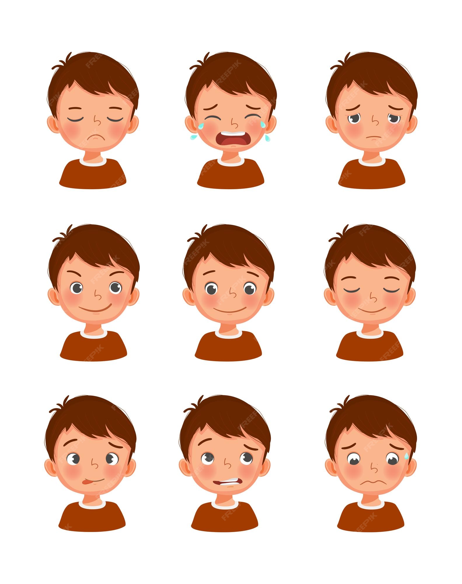 Conjunto de lindo niño pequeño diferentes expresiones faciales y ... Conjunto de lindo niño pequeño diferentes expresiones faciales y ...