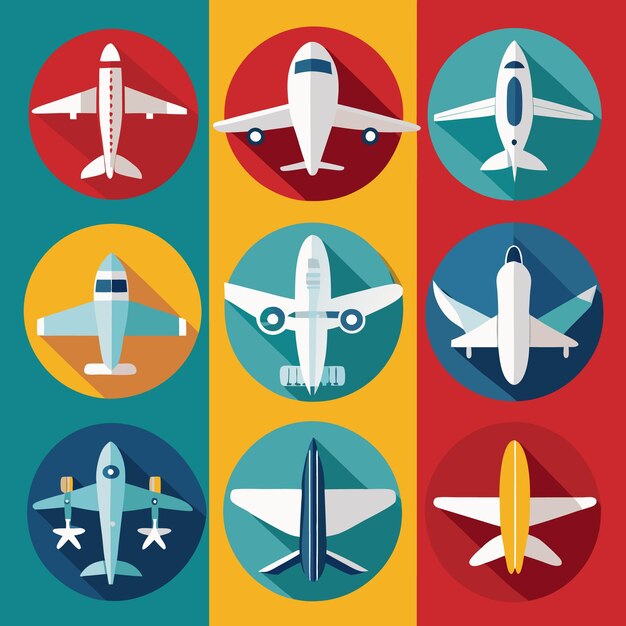 Conjunto de nueve aviones de diseño plano | Vector Premium Conjunto de nueve aviones de diseño plano | Vector Premium