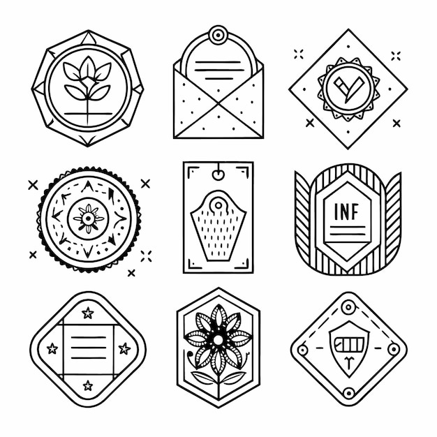 Conjunto de nueve elementos de diseño de insignia geométrica y logotipo ... Conjunto de nueve elementos de diseño de insignia geométrica y logotipo ...