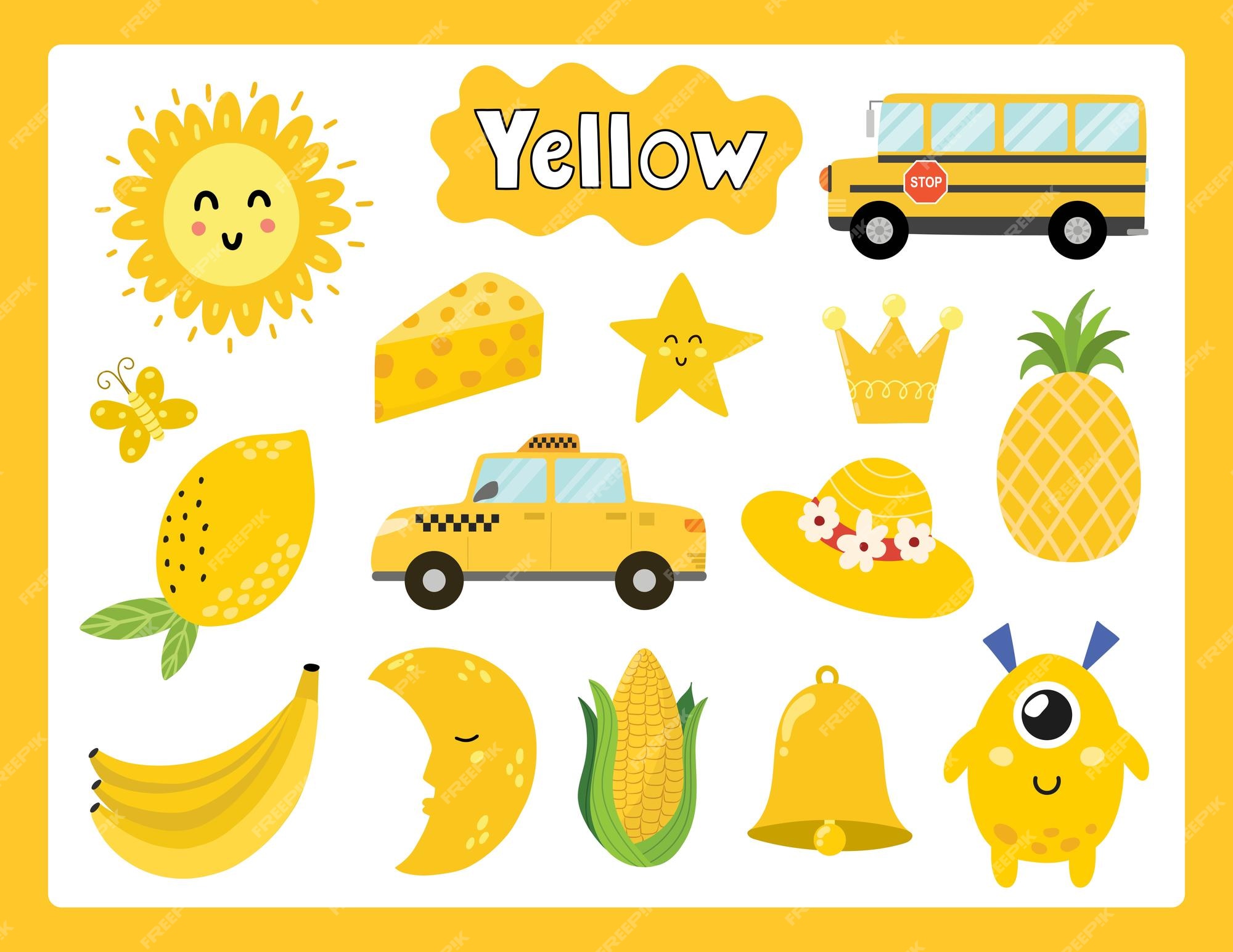 Conjunto de objetos de color amarillo. Flashcard de colores primarios ... Conjunto de objetos de color amarillo. Flashcard de colores primarios ...