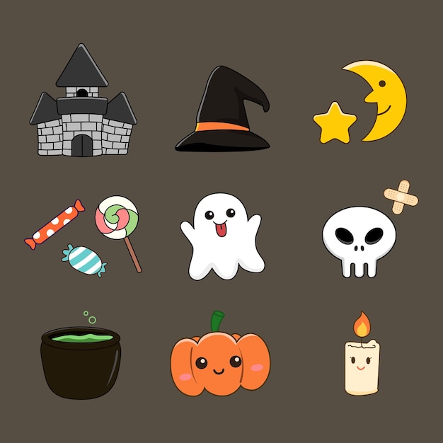 Conjunto de personaje de dibujos animados lindo de halloween. castillo ... Conjunto de personaje de dibujos animados lindo de halloween. castillo ...