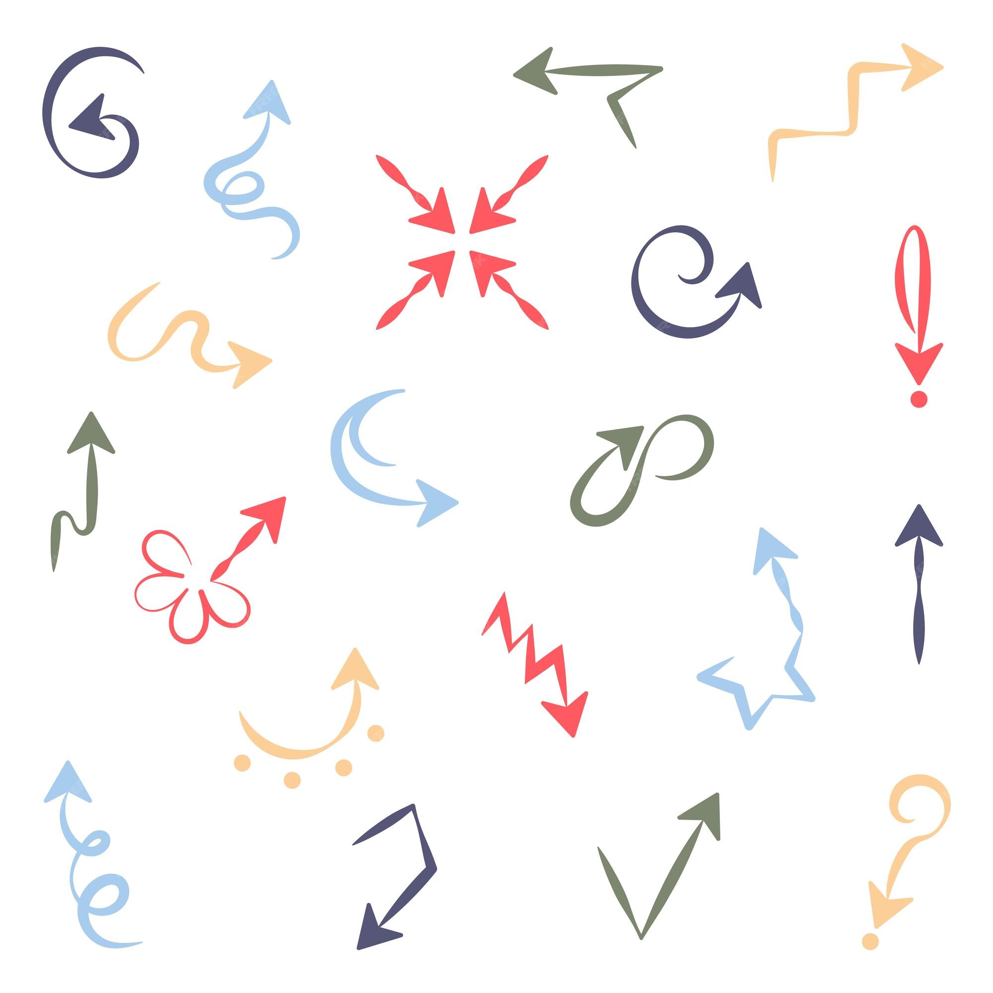 Conjunto Vectorial De Flechas Vectoriales De Colores Dibujadas A Mano