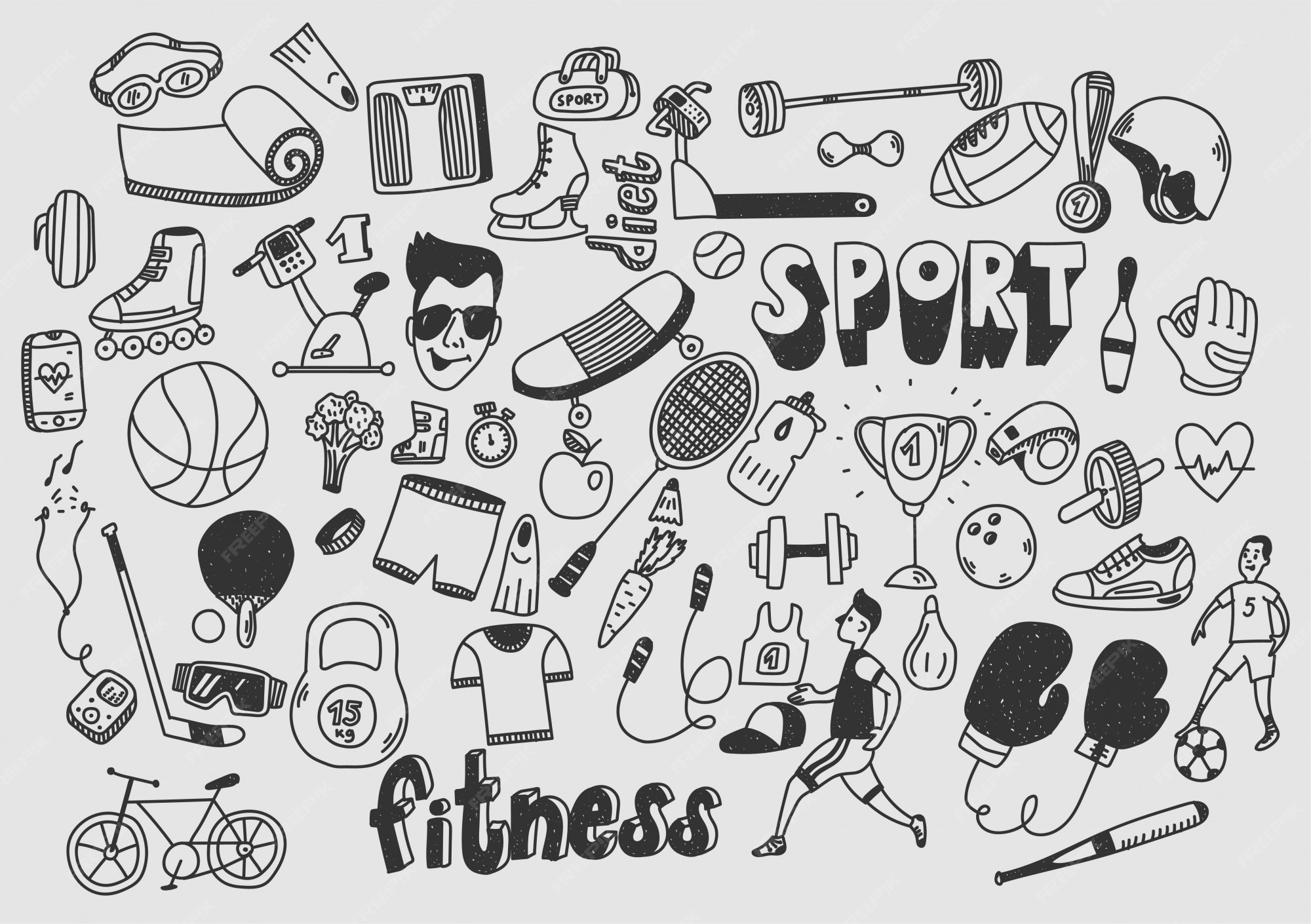 Deporte fitness estilo de vida saludable doodle dibujado a mano ... Deporte fitness estilo de vida saludable doodle dibujado a mano ...
