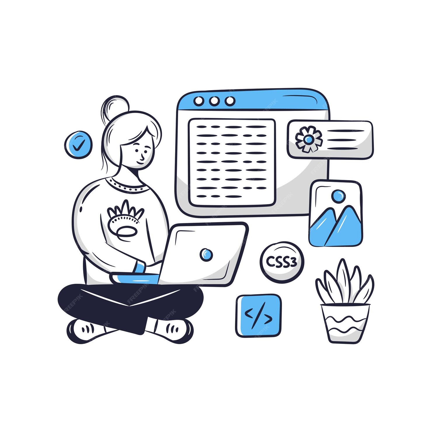 Una desarrolladora está creando una pantalla de página web usando HTML CSS y JavaScript | Vector ...