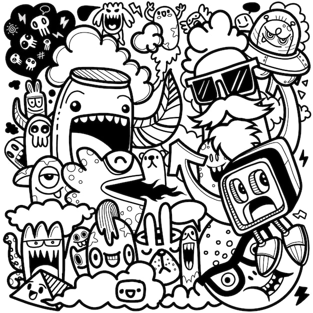 Dibujado A Mano Lindo Garabatos Ilustración De Personaje De Dibujos