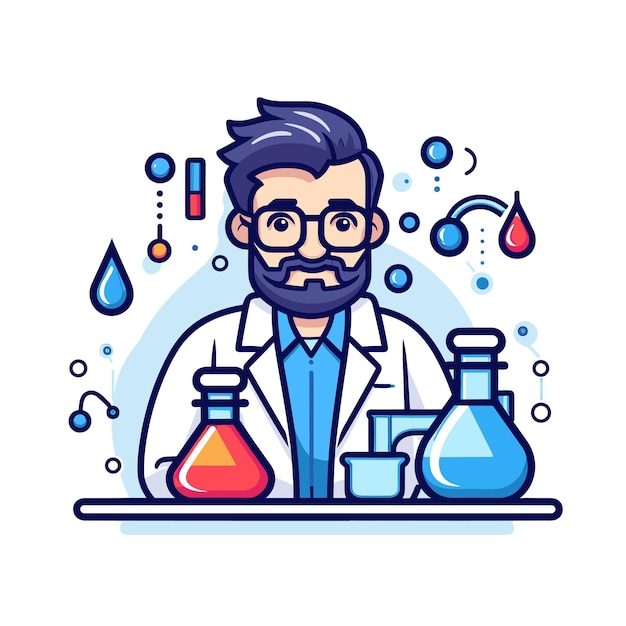 Un dibujo de un científico con bata de laboratorio y anteojos. | Vector ... Un dibujo de un científico con bata de laboratorio y anteojos. | Vector ...