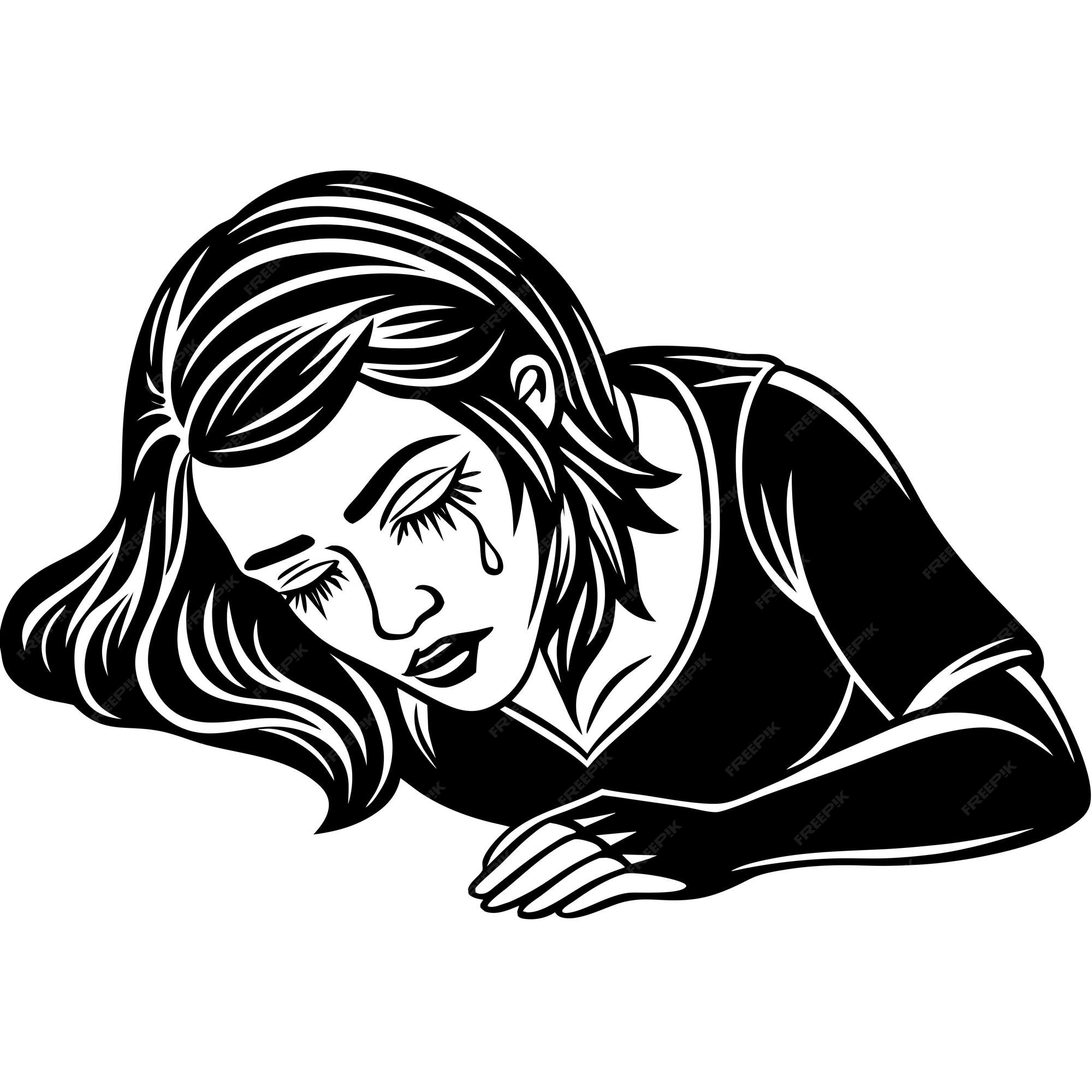 Un Dibujo De Una Mujer Con Una Cara Triste En Su Cara Vector Premium Generado Con Ia
