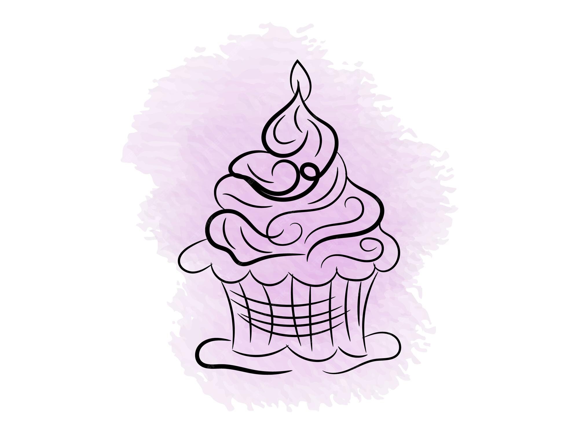 Un Dibujo De Un Pastel Con Una Vela En él Vector Premium