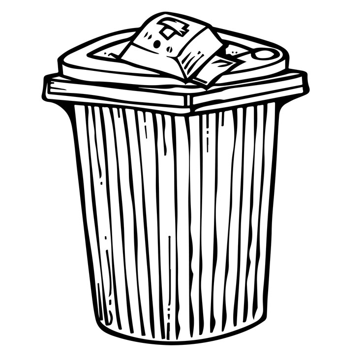 Diseño Plano Contorno Dibujado A Mano De Un Cubo De Basura Ilustración
