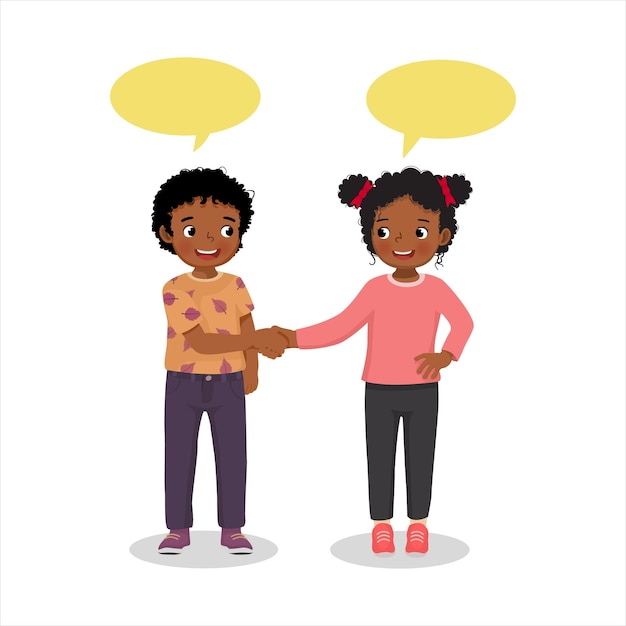 Dos pequeños niños africanos, niño y niña, dándose la mano y ... Dos pequeños niños africanos, niño y niña, dándose la mano y ...