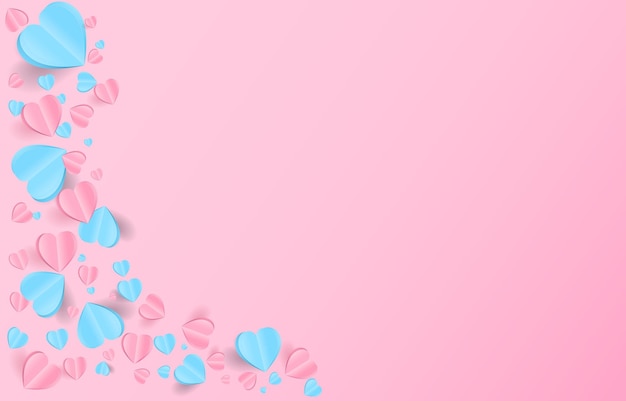 Elementos De Papel En Forma De Corazón Volando En El Rosa Vector Premium