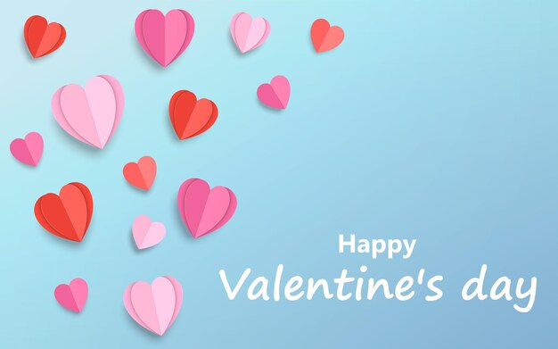 Elementos De Papel En Forma De Corazón Volando Sobre Fondo Azul