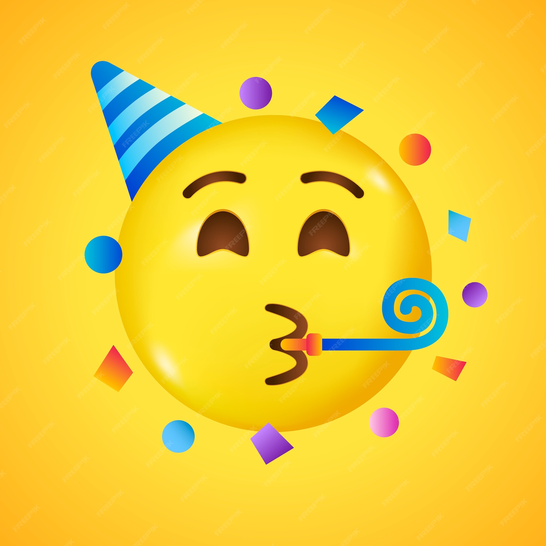 Emoji De Fiesta Cara Feliz Con Sombrero De Cumpleaños Y Confeti Gran