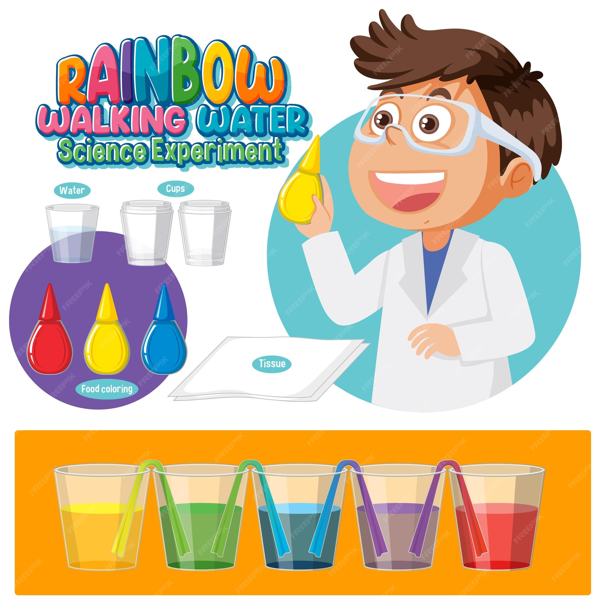 Experimento de ciencia del agua que camina con el arcoíris | Vector Premium Experimento de ciencia del agua que camina con el arcoíris | Vector Premium