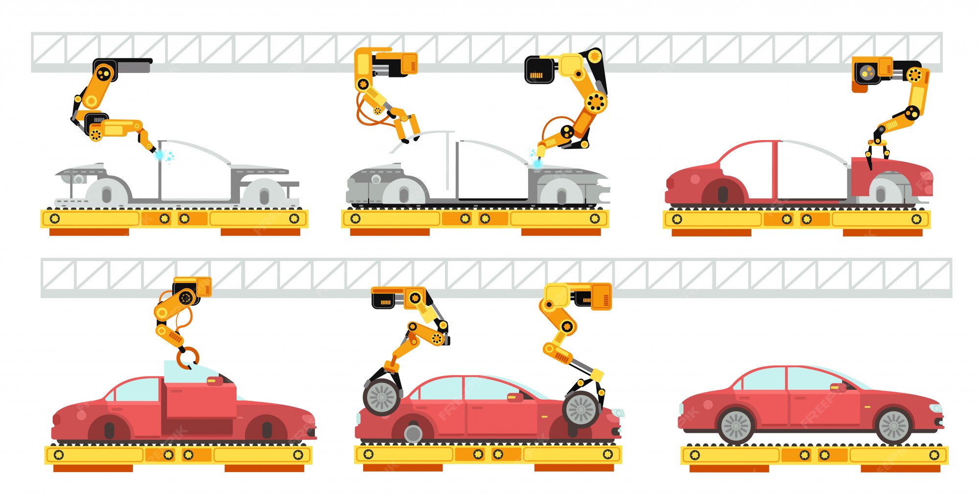 Fábrica de automóviles línea de ensamblaje automotriz robótica con ... Fábrica de automóviles línea de ensamblaje automotriz robótica con ...