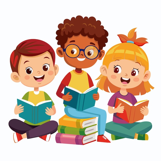 Una foto de dos niños leyendo libros con uno leyendo un libro | Vector ... Una foto de dos niños leyendo libros con uno leyendo un libro | Vector ...