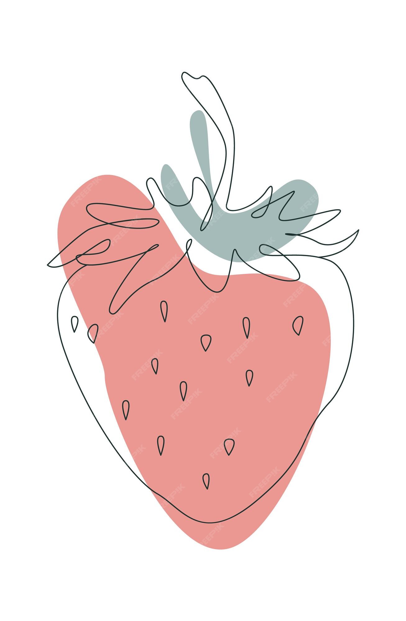 Fresas En Arte Lineal Con Manchas Rojas Elemento De Diseño Vector Premium