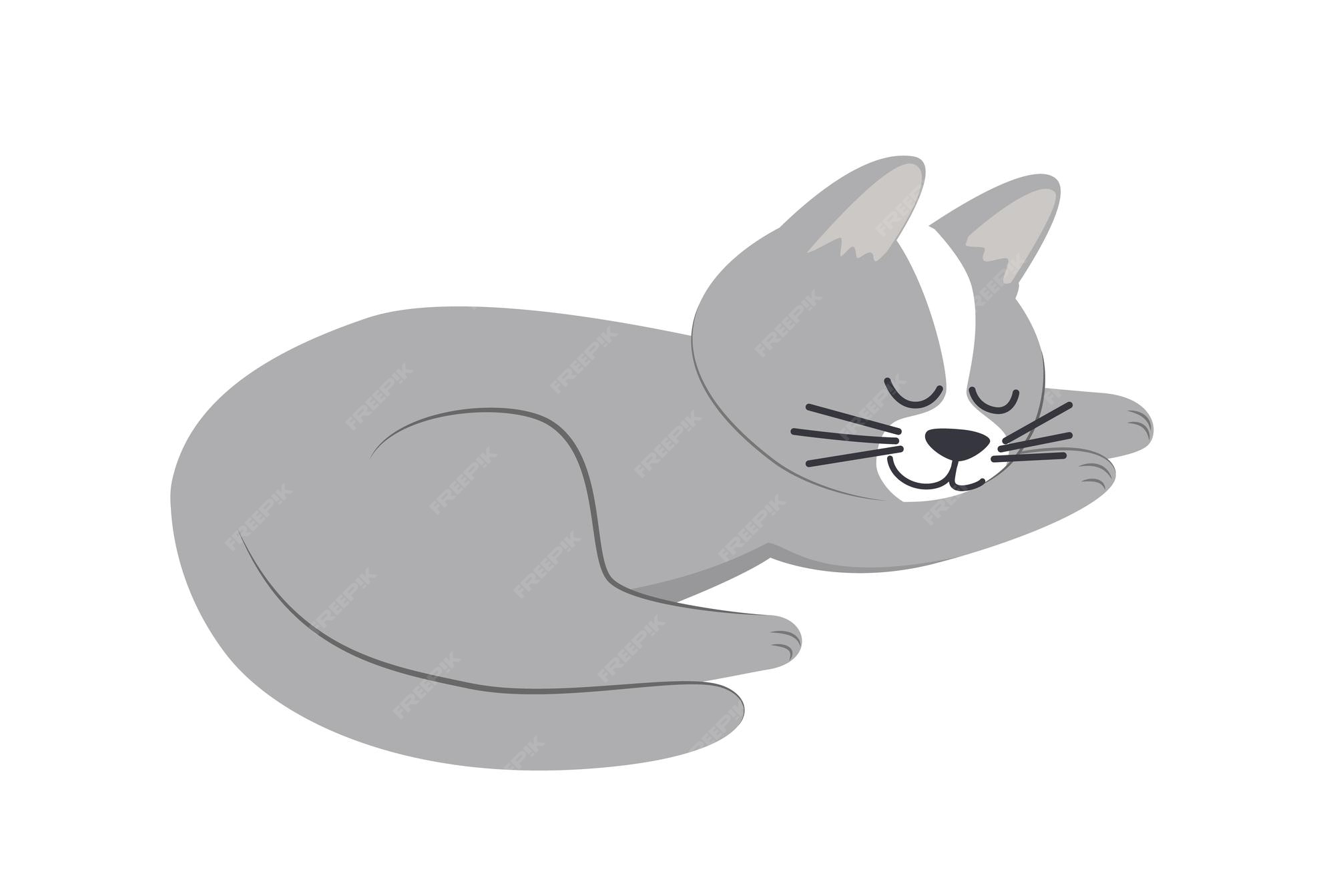 Gato Durmiendo Lindo Gato Gris Gato Gris Vector De Dibujos Animados Plana Vector Premium