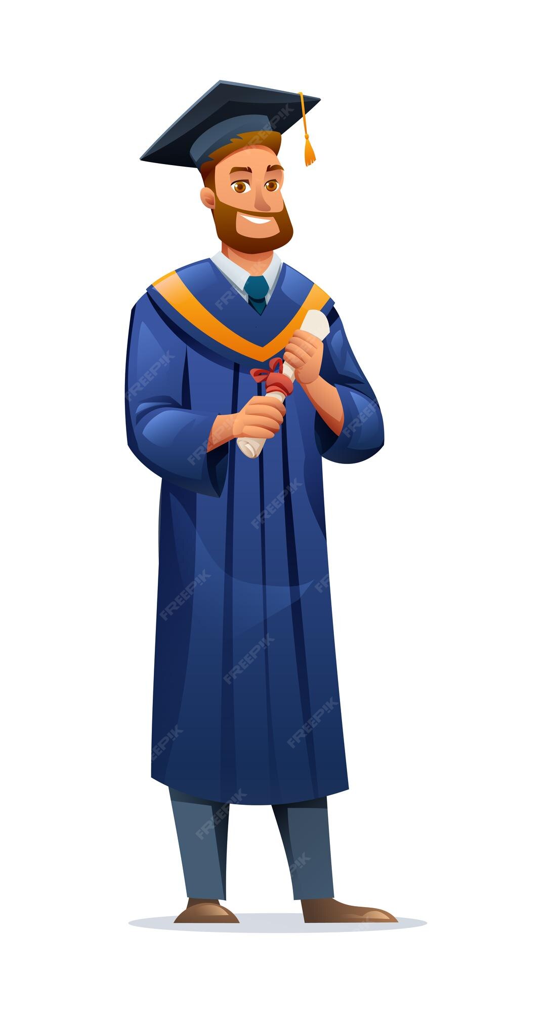 Hombre feliz graduado con diploma en gorra académica y túnica ... Hombre feliz graduado con diploma en gorra académica y túnica ...