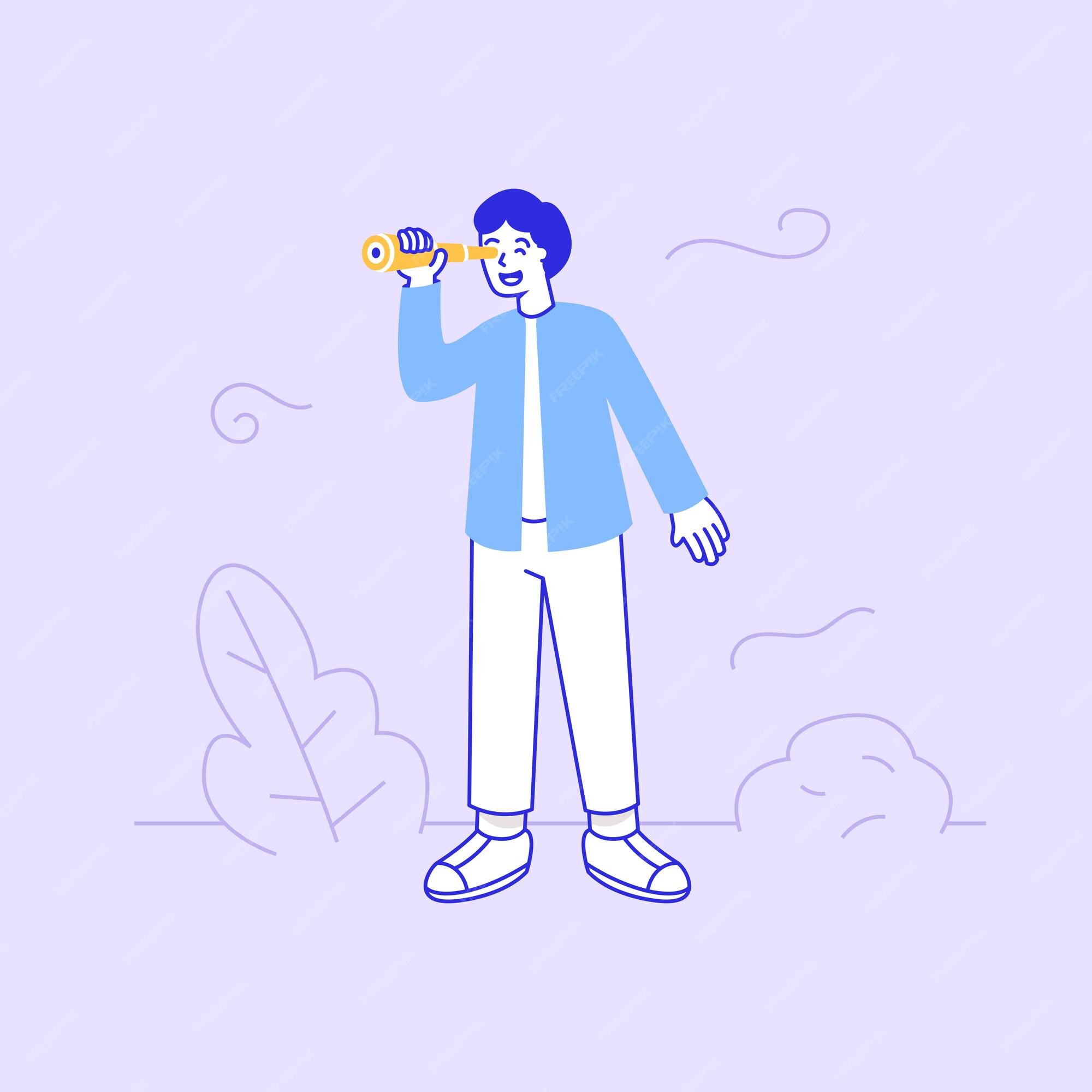 Un hombre mirando a través de un telescopio. | Vector Premium Un hombre mirando a través de un telescopio. | Vector Premium