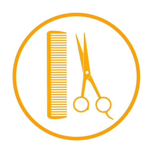 Icono redondo de peluquería con tijeras y peine | Vector Premium Icono redondo de peluquería con tijeras y peine | Vector Premium