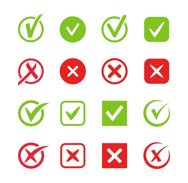Iconos De Marca De Verificación Y Cruz Vector Premium