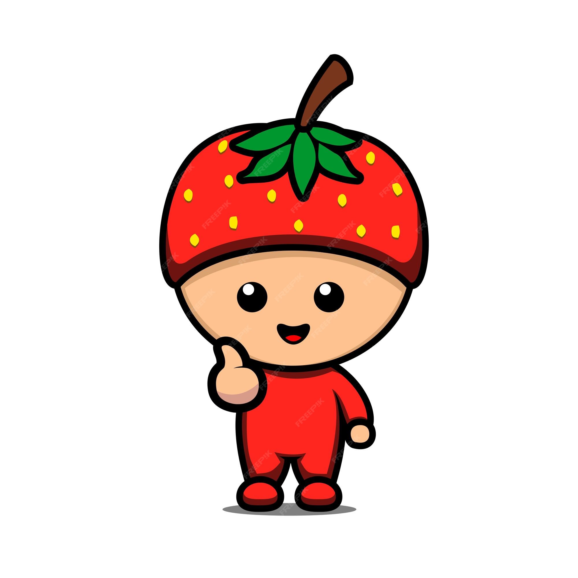 Ilustración De Chico Lindo Cosplaying Diseño De Vector De Fruta De Fresa Vector Premium