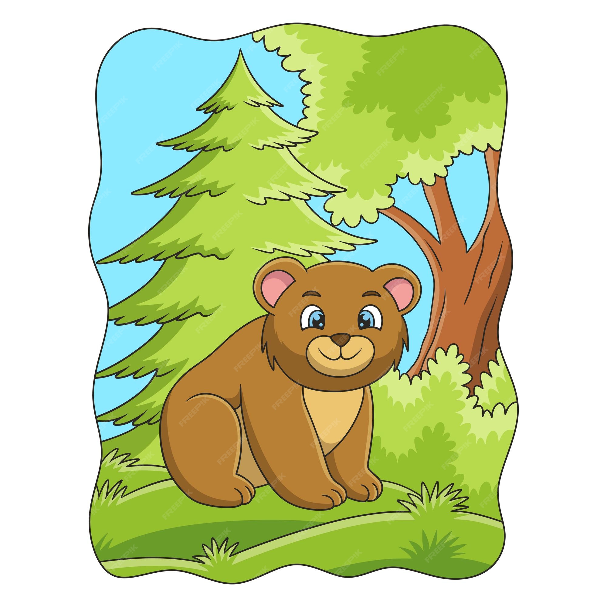 Ilustración De Dibujos Animados El Oso Está Sentado En Medio Del Bosque Disfrutando Del Clima