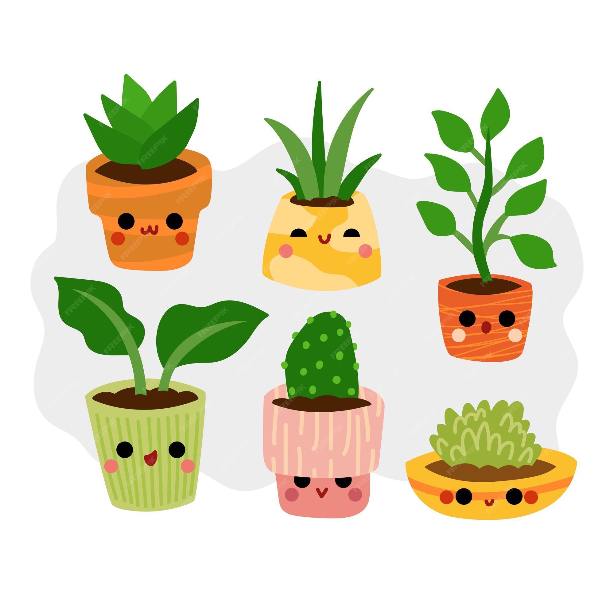 Ilustración De Vector De Dibujos Animados Para Niños Lindas Plantas De