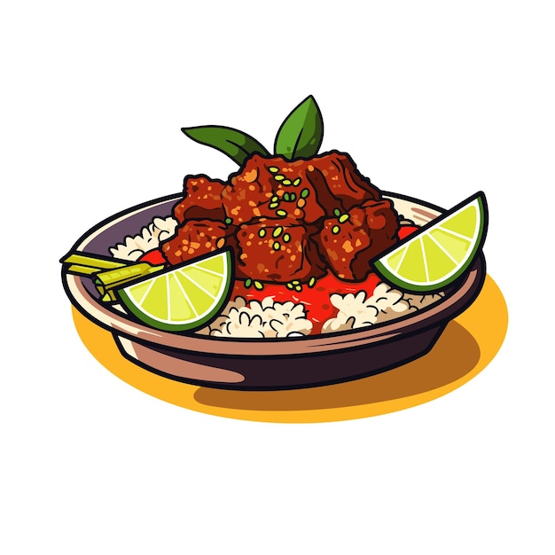 Un Ilustrador De Dibujos Animados Rendang Indonesia Vector De Alimentos Vector Premium