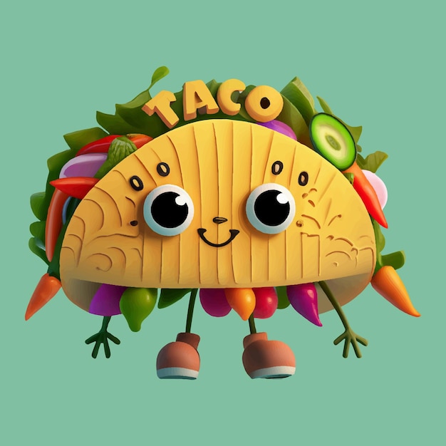 Lindo 3D caminando Taco Mascota Personaje feliz cara sonriente comida ... Lindo 3D caminando Taco Mascota Personaje feliz cara sonriente comida ...