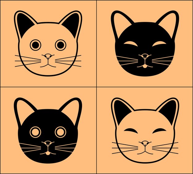 Lindo ícono De Cabeza De Gato Cuatro Tipos De Estilos De íconos De