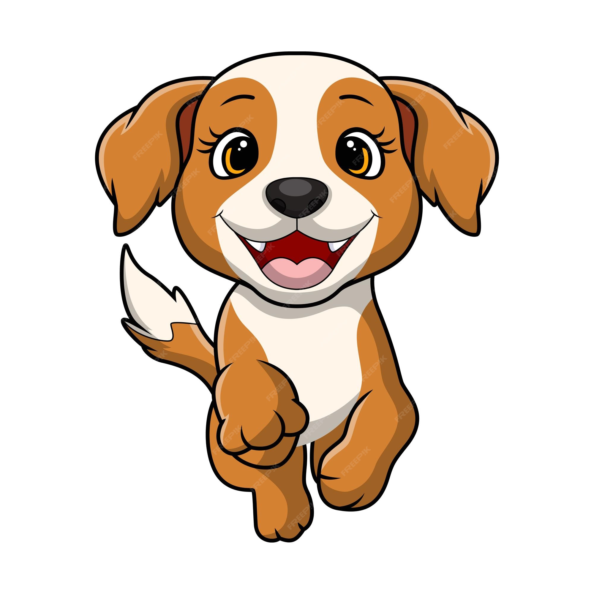Lindo Perrito De Dibujos Animados Corriendo Vector Premium