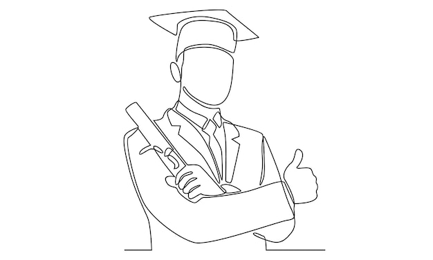 Línea continua de hombre feliz graduado con diploma | Vector Premium Línea continua de hombre feliz graduado con diploma | Vector Premium