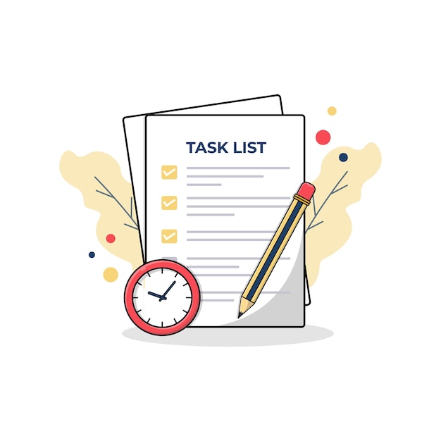 Lista de tareas con ilustración vectorial de reloj y lápiz diseño ... Lista de tareas con ilustración vectorial de reloj y lápiz diseño ...